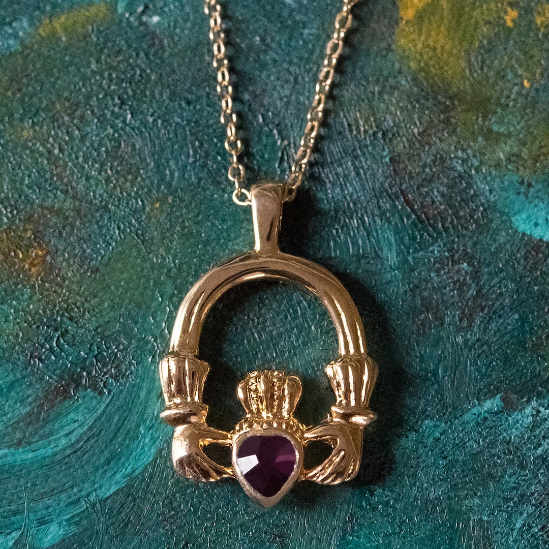 Vintage 18k Gold Claddagh Necklace: Amethyst Swarovski Heart Purple ...