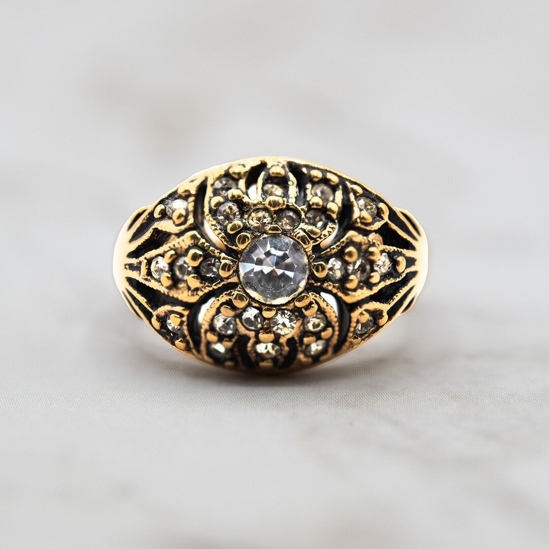 Vintage Ring 18k Yellow Gold Electroplated Edwardian Style Austrian ...