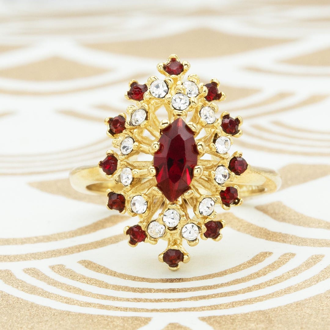 Vintage Ruby Cocktail Ring: Swarovski Crystal 18k Gold Plated - Etsy
