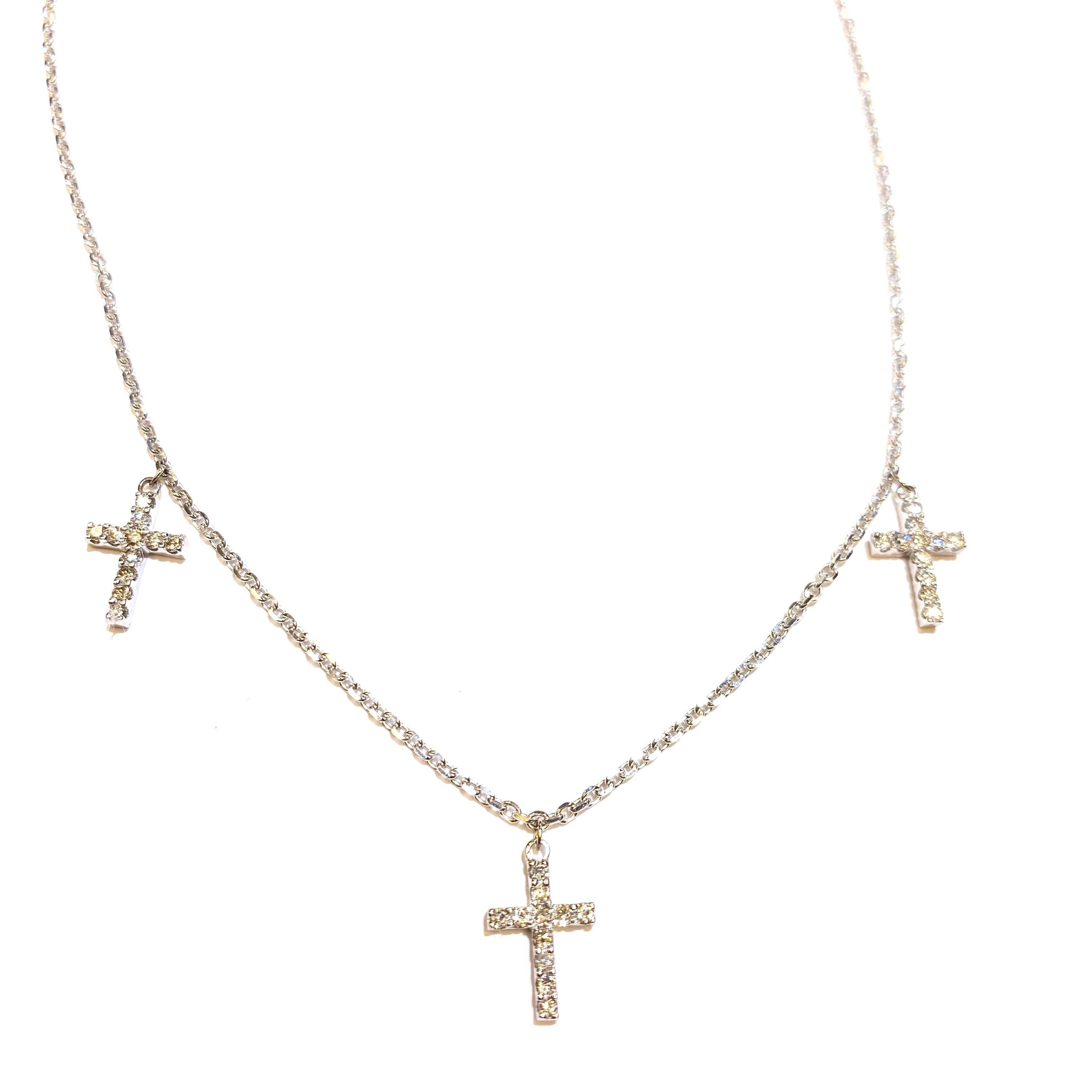Triple Diamond Cross Necklace 14K Adina s Jewels 14K Rose Gold