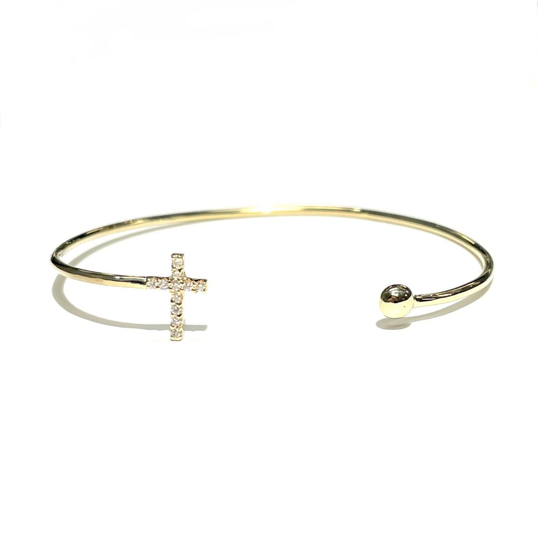 Diamond Cross Bangle in 14K Gold - Etsy