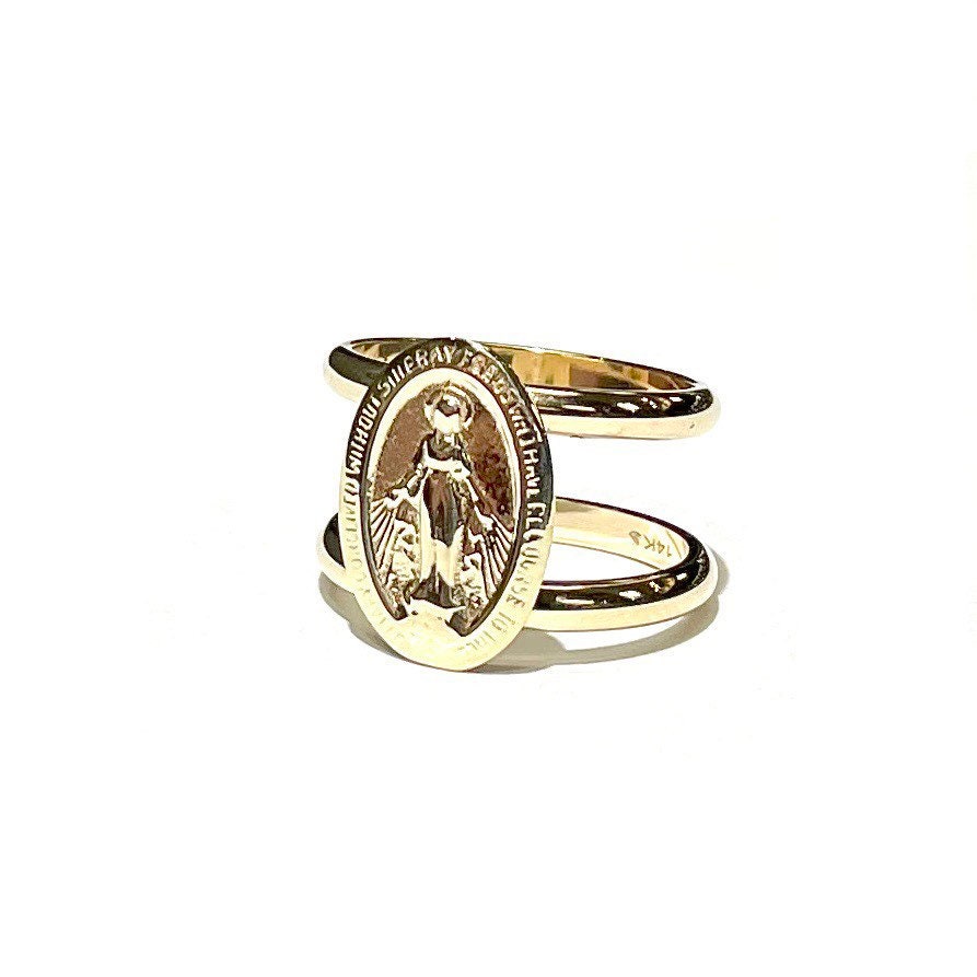 Double Band Virgin Mary Ring in 14k Gold | Etsy