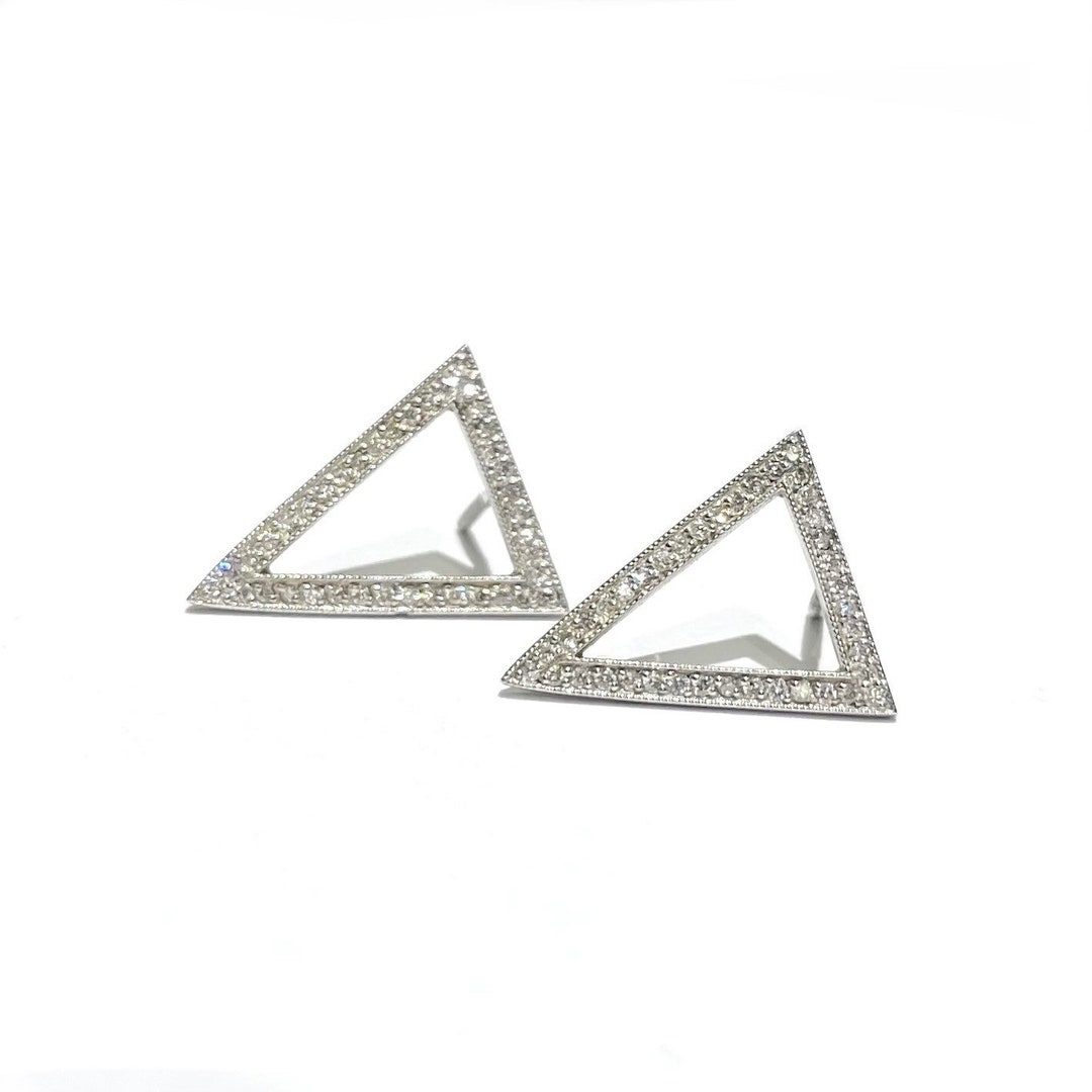 Diamond Triangle Earrings in 14k Gold - Etsy