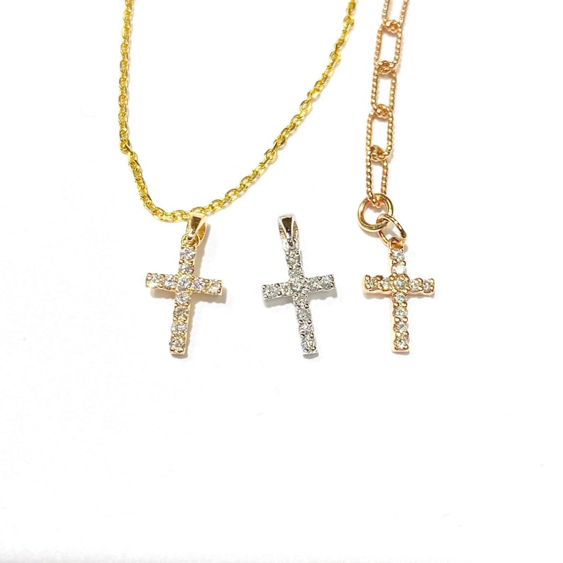 Mini Diamond Cross in 14k Gold | Etsy