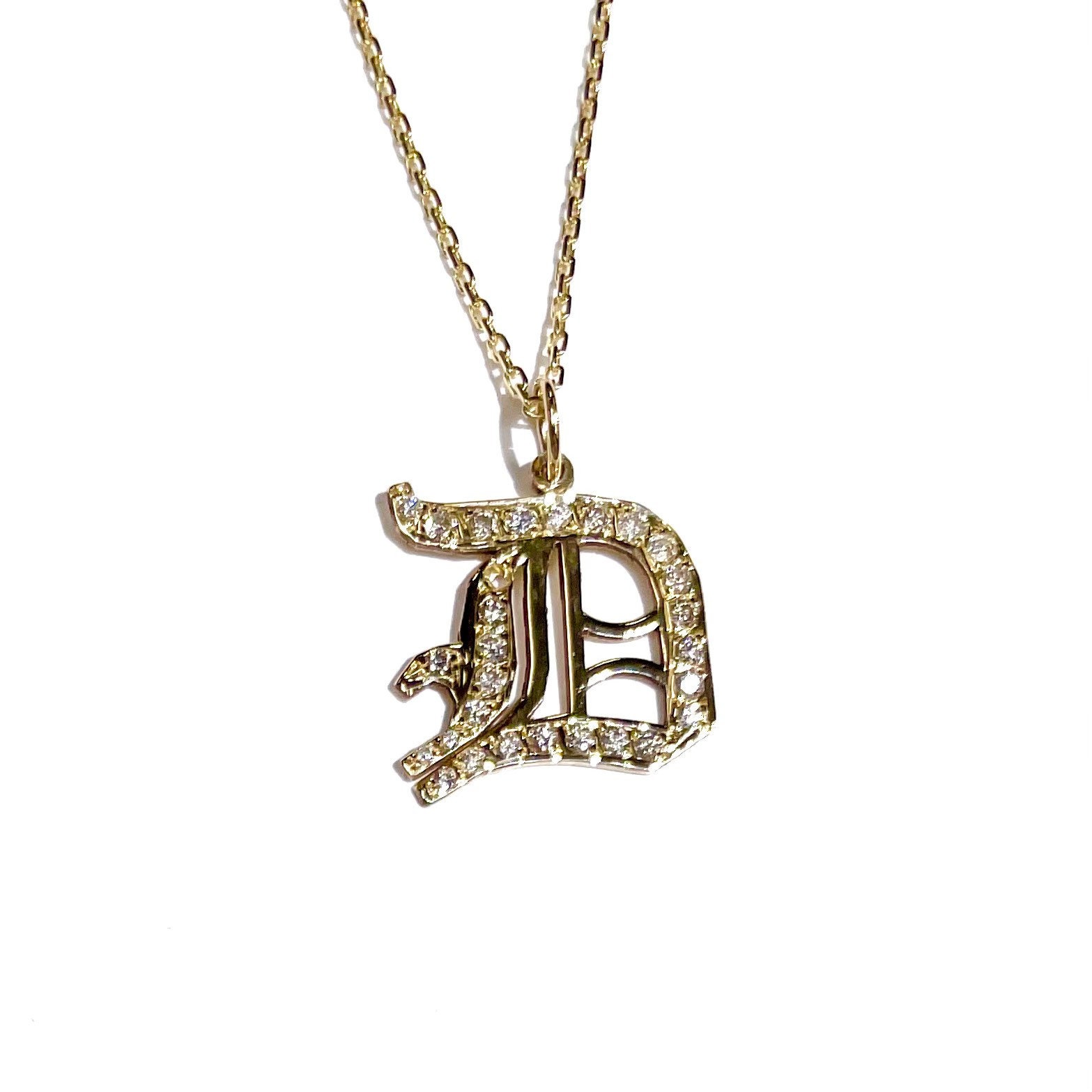Large Diamond Initial Pendant in 14K Gold | Etsy
