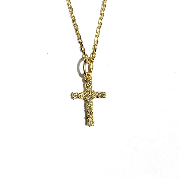 Mini Diamond Cross in 14k Gold - Etsy