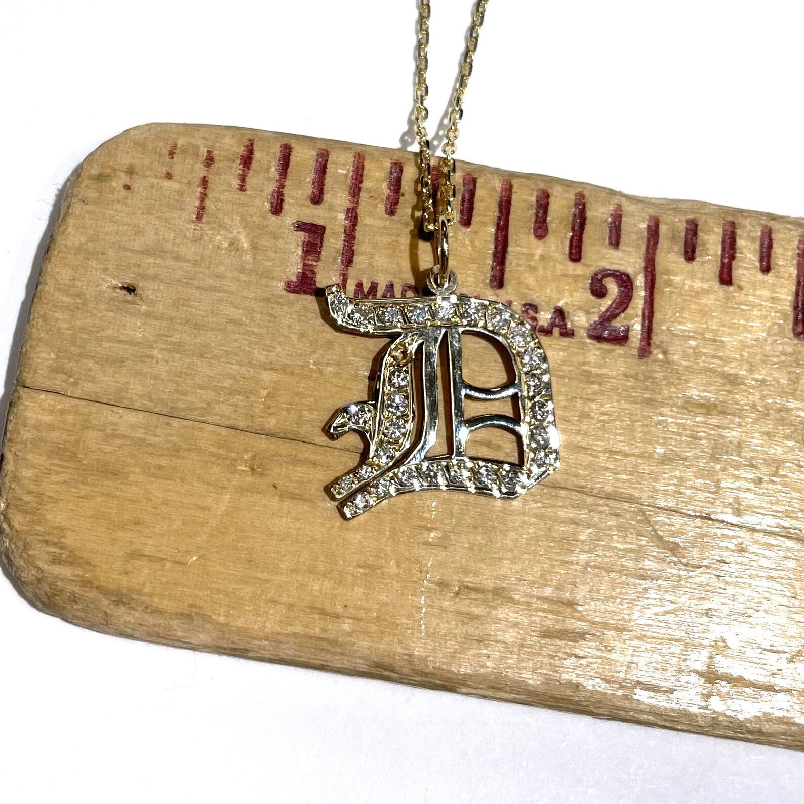 Large Diamond Initial Pendant in 14K Gold - Etsy