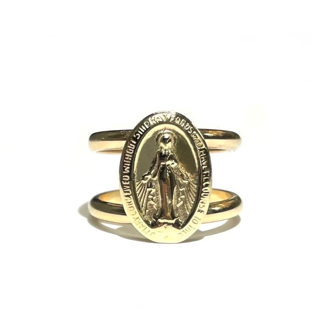 Double Band Virgin Mary Ring in 14k Gold - Etsy