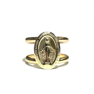 Double Band Virgin Mary Ring in 14k Gold - Etsy