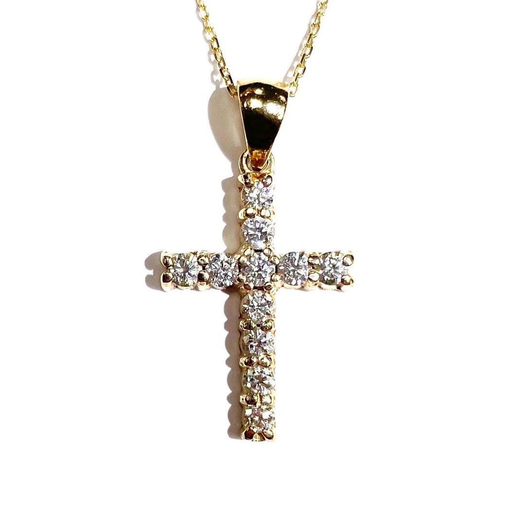 Large Diamond Cross in 14k Gold - Etsy