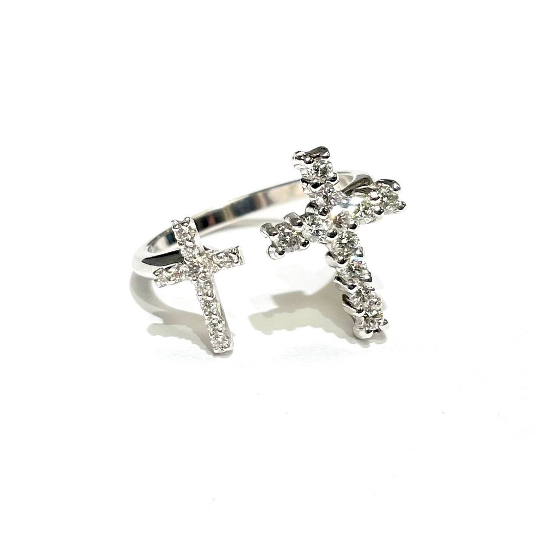 Double Diamond Cross Ring in 14k Gold - Etsy