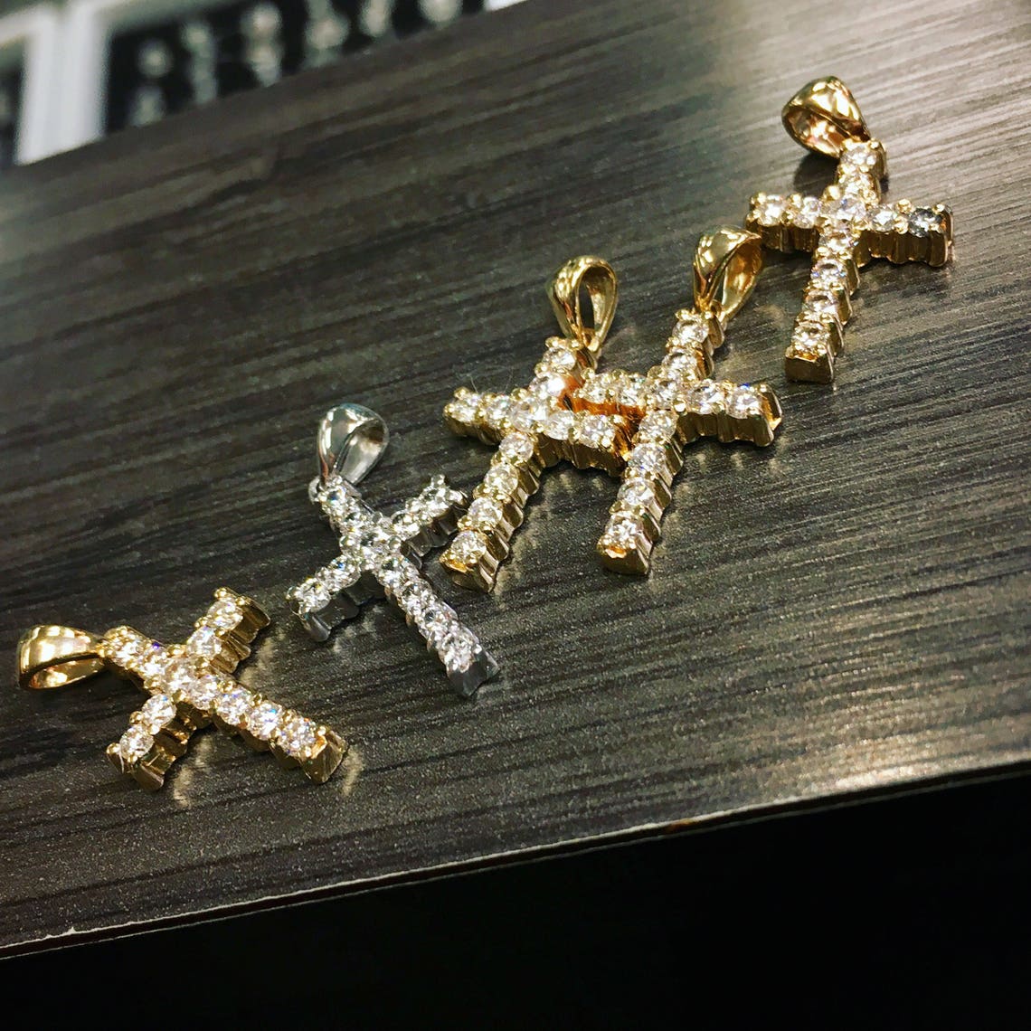 Diamond Mid Cross in 14K Gold - Etsy