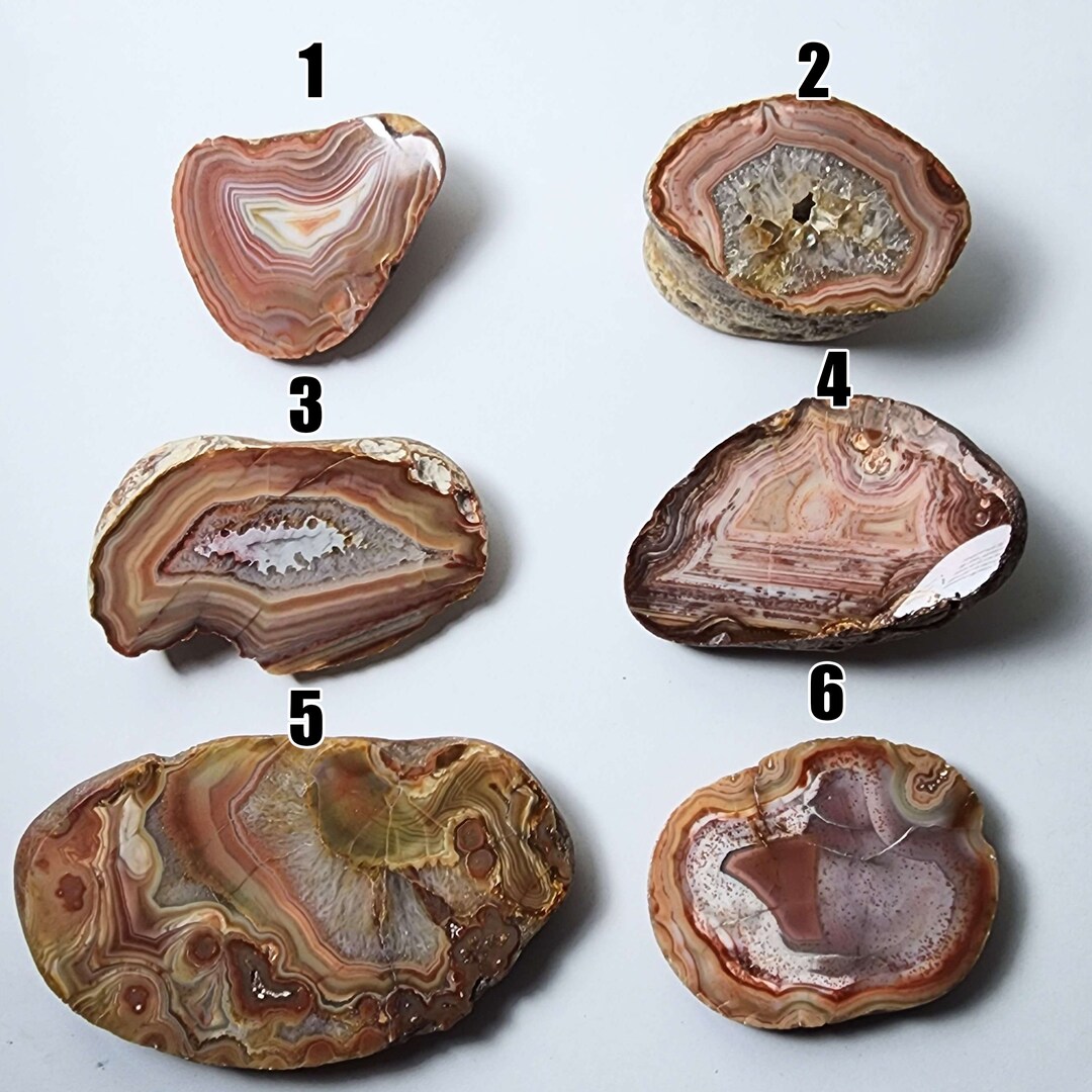 Polished Botswana Agate Nodule Halves, Natural Cut Rocks (6 Individual ...