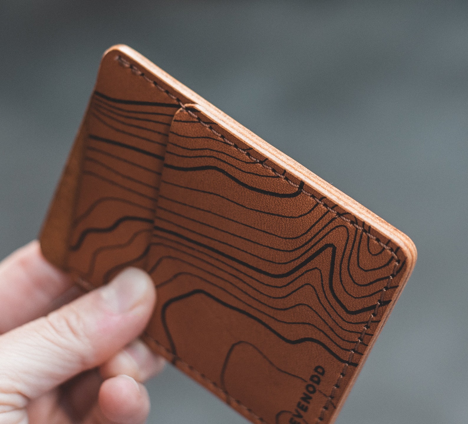 Leather Vertical Slim Wallet Topographic | Etsy