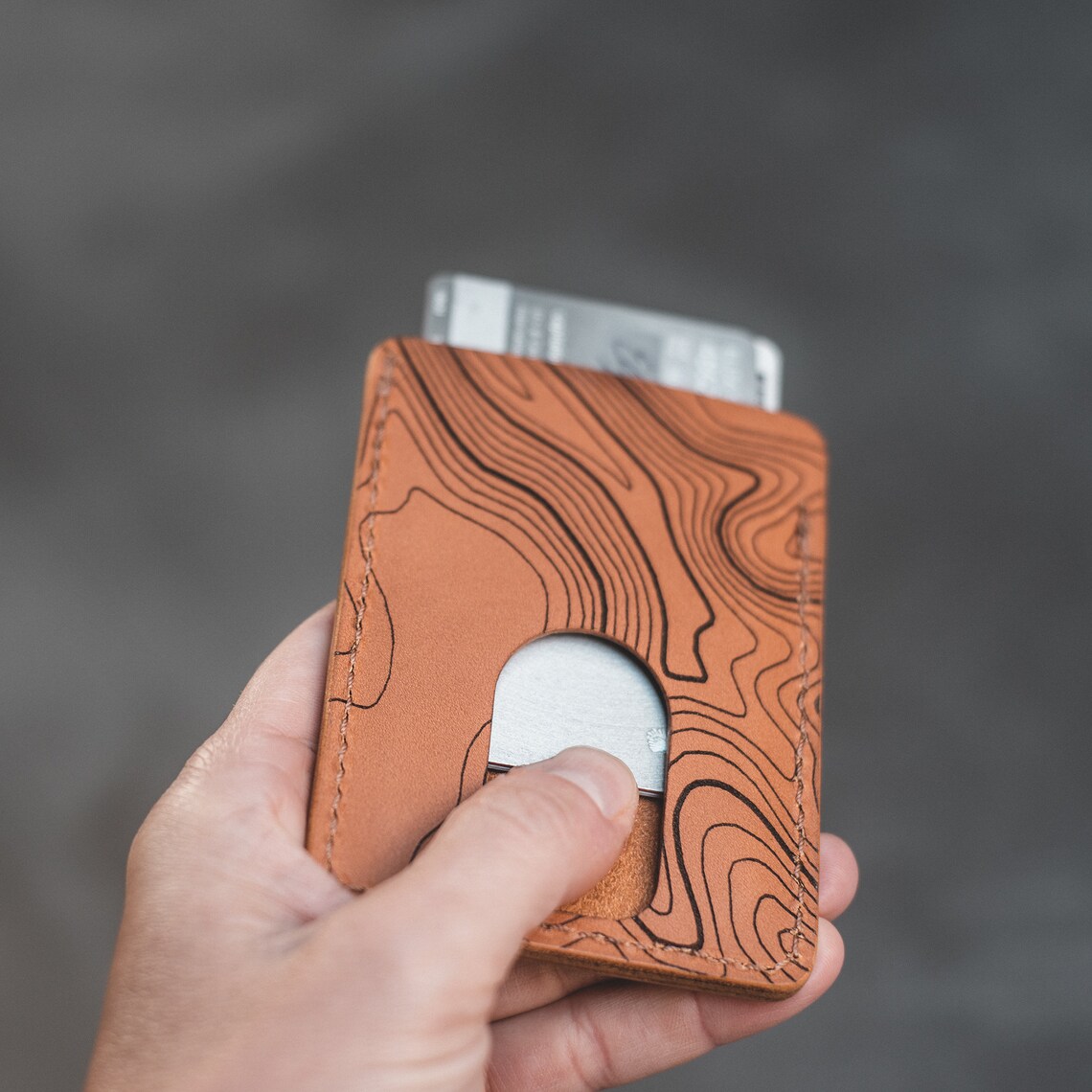Leather Vertical Slim Wallet Topographic | Etsy