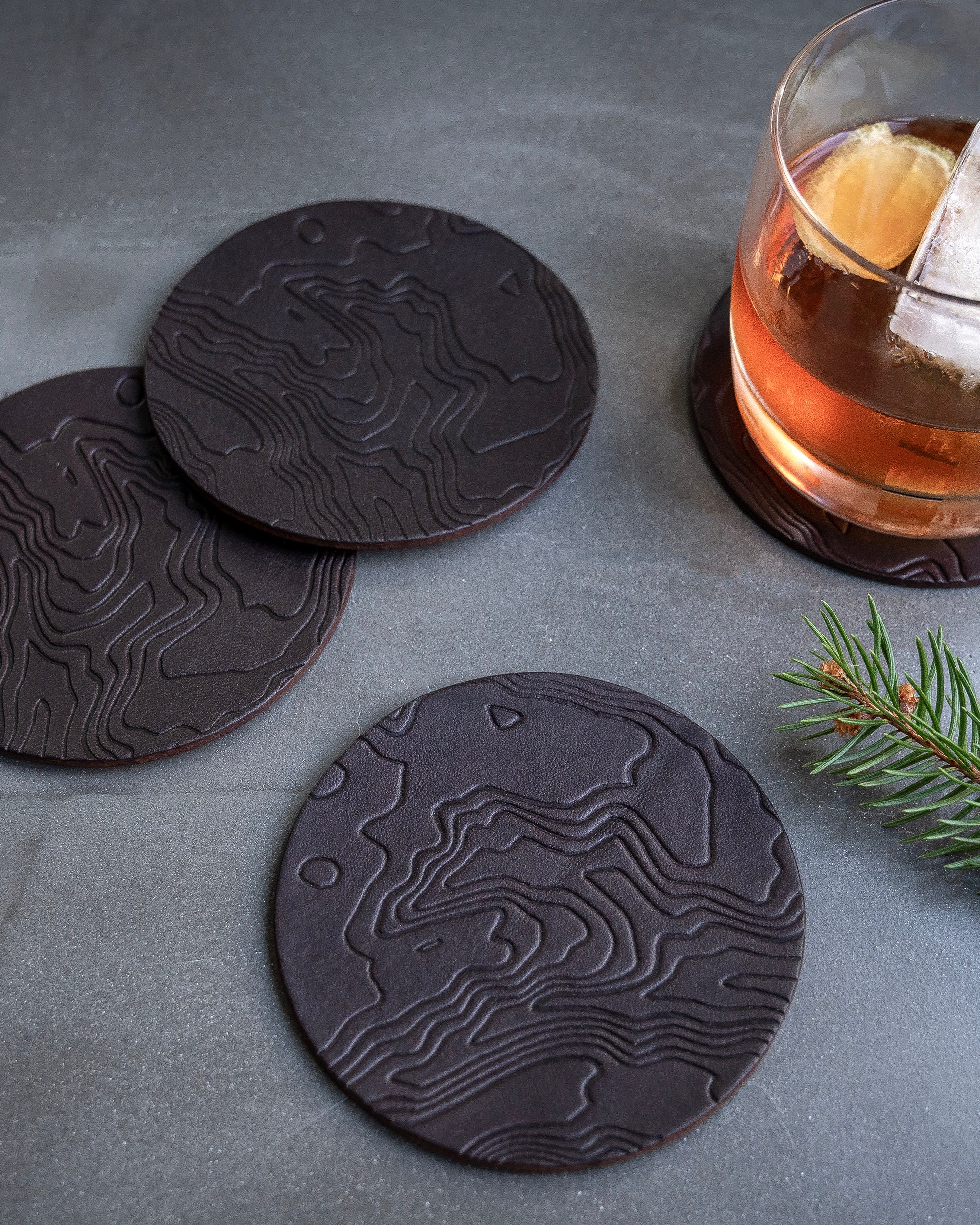 Leather Coasters Topographic Map Pattern, 4 Pack - Etsy