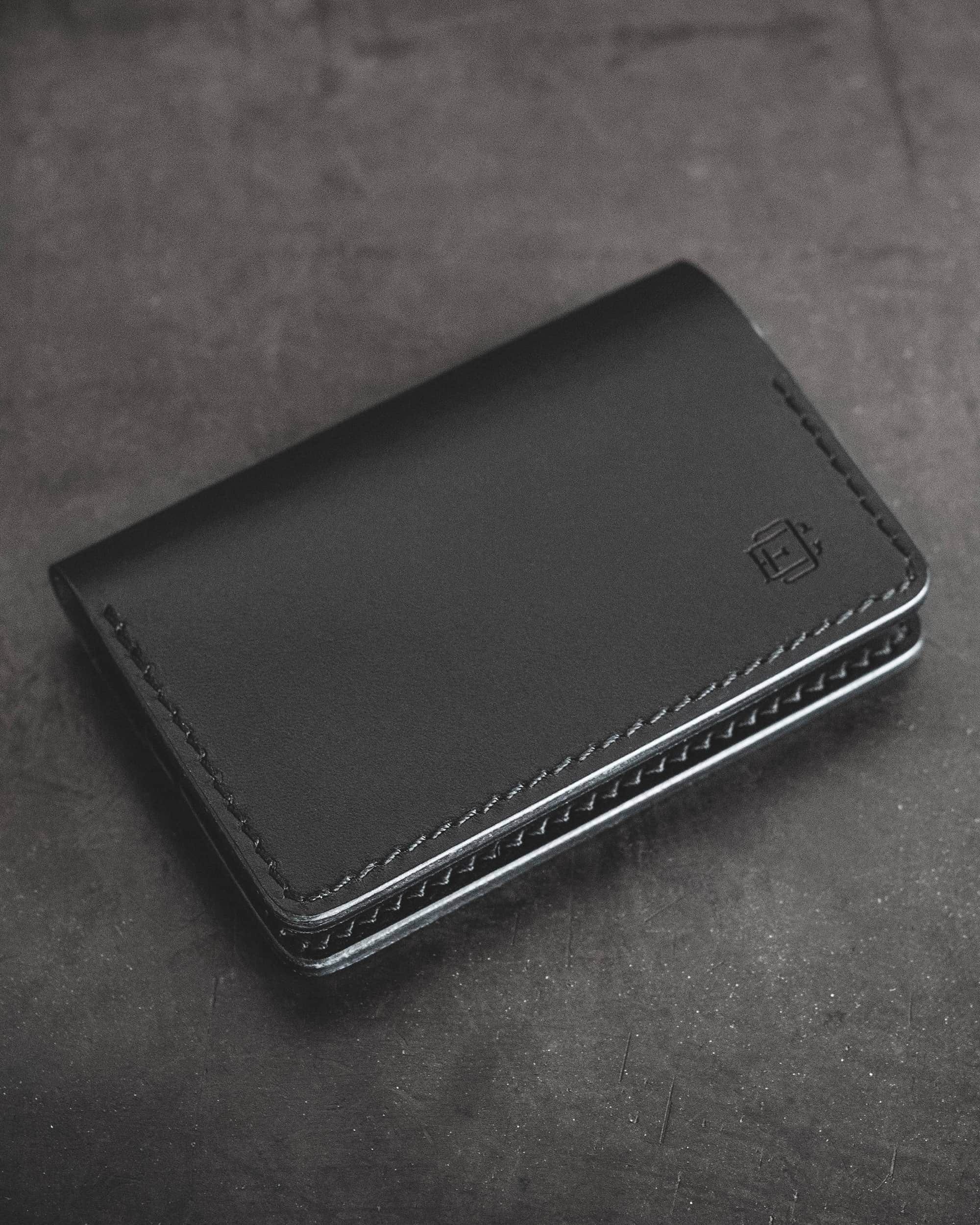 Bi-fold Card Wallet in Black Leather - Etsy