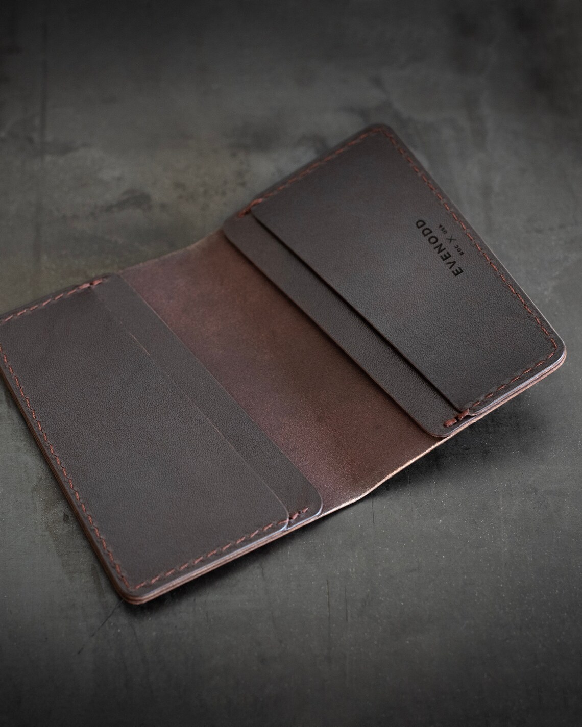 Bi-fold Card Wallet in Dark Brown Leather - Etsy