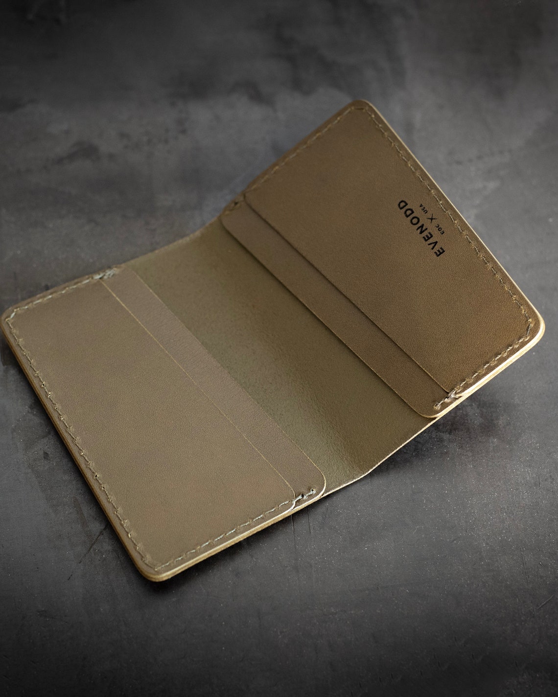 Bi-fold Card Wallet in Olive Green Leather - Etsy