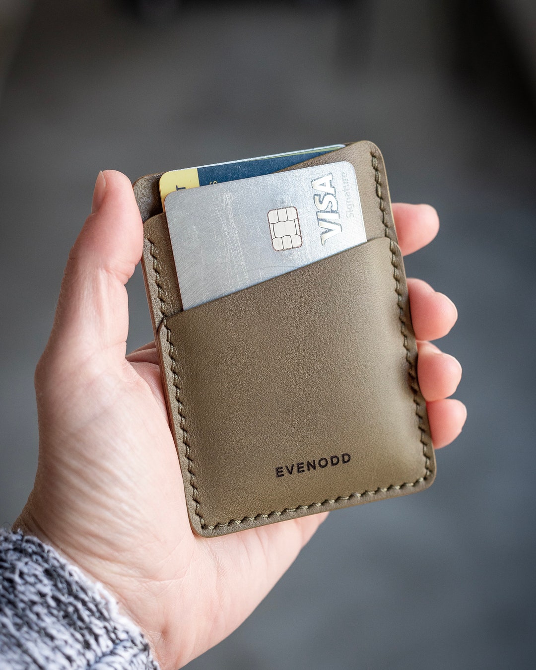 Leather Vertical Slim Wallet - Olive Green - Etsy