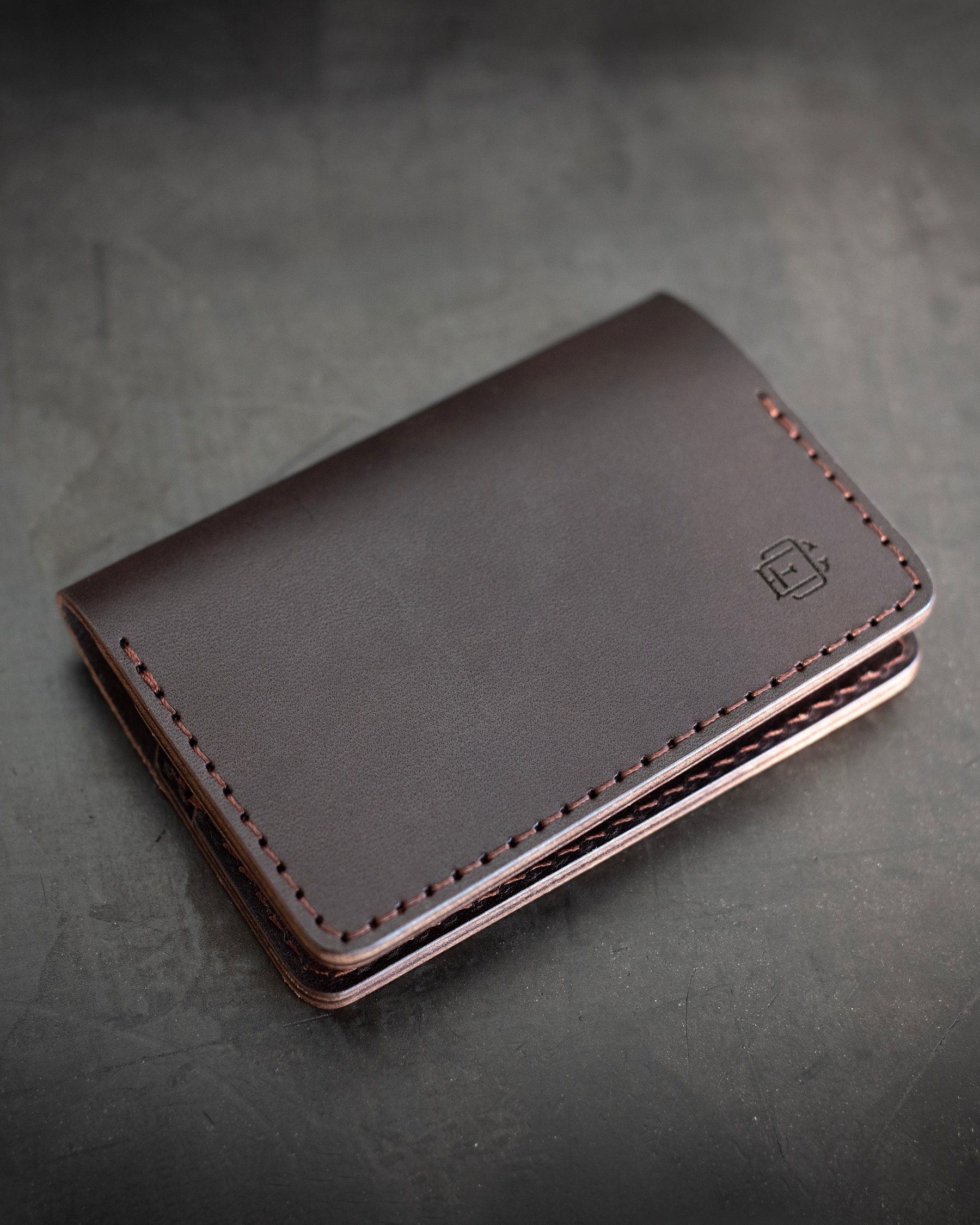 Bi-fold Card Wallet in Dark Brown Leather - Etsy