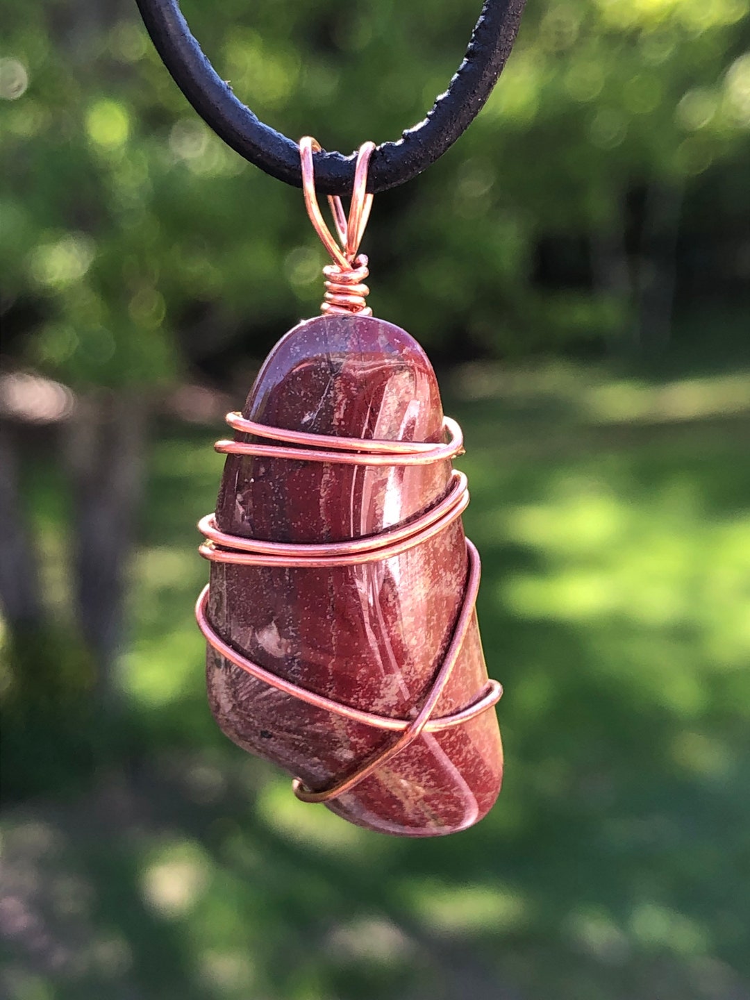 Jasper rainbow Copper Wire Wrapped Stone Pendant. Chakra Stone Necklace ...