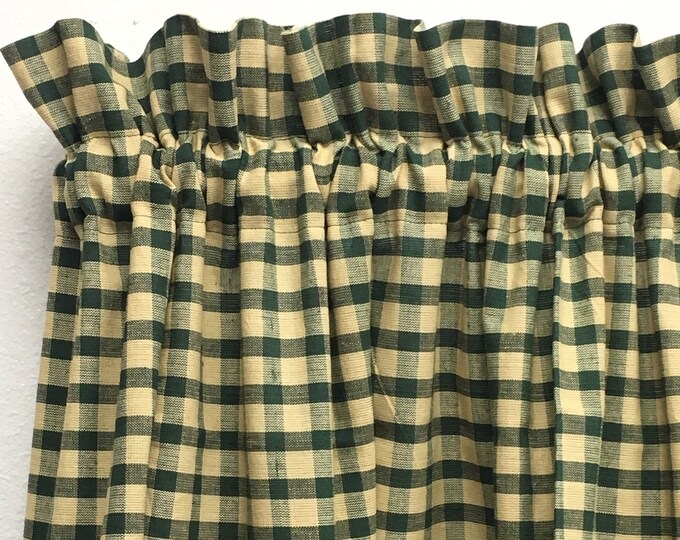 Handmade Country Primitive Green Check Homespun Valance Log | Etsy
