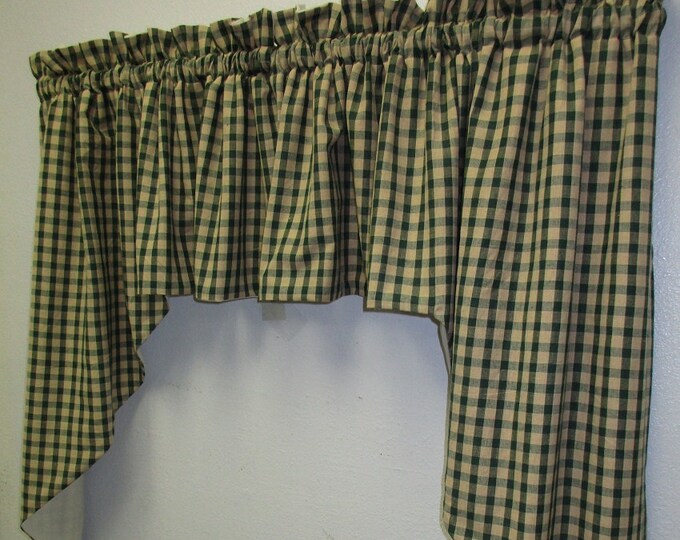 Rustic Country Primitive Green Check Homespun Swags 36 Farmhouse Cabin ...