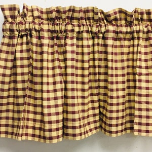 Country Primitive Burgundy Check Homespun Valance Custom | Etsy