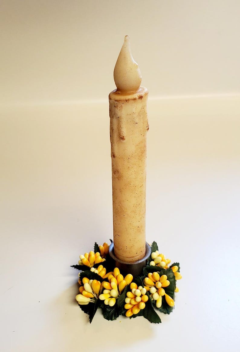 2 Country Primitive Yellow & Light Yellow Pip Berry Taper Candle Rings ...