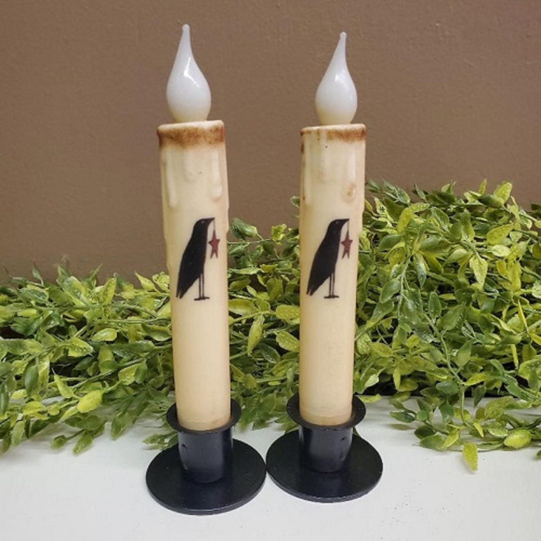 2 Crow Primitive Battery Operated Wax-dipped Taper LED Candles 7 W ...