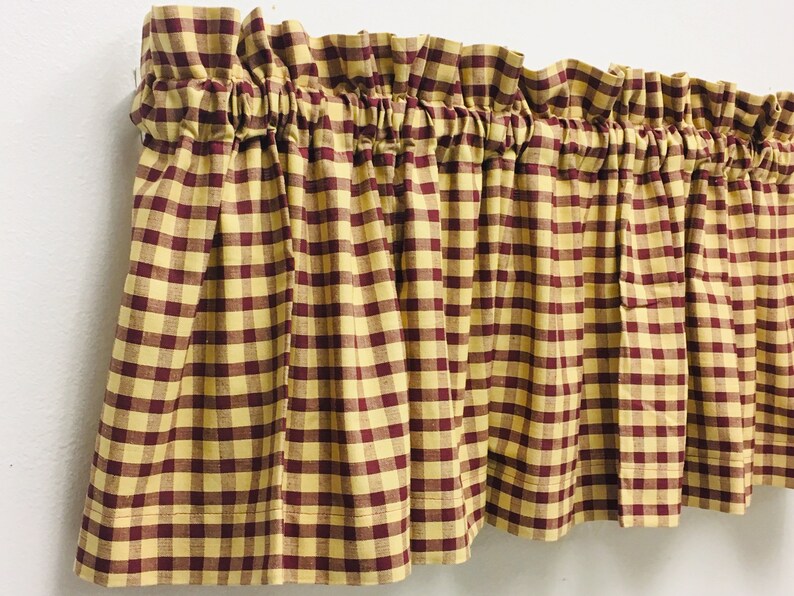 Country Primitive Burgundy Check Homespun Valance Custom | Etsy