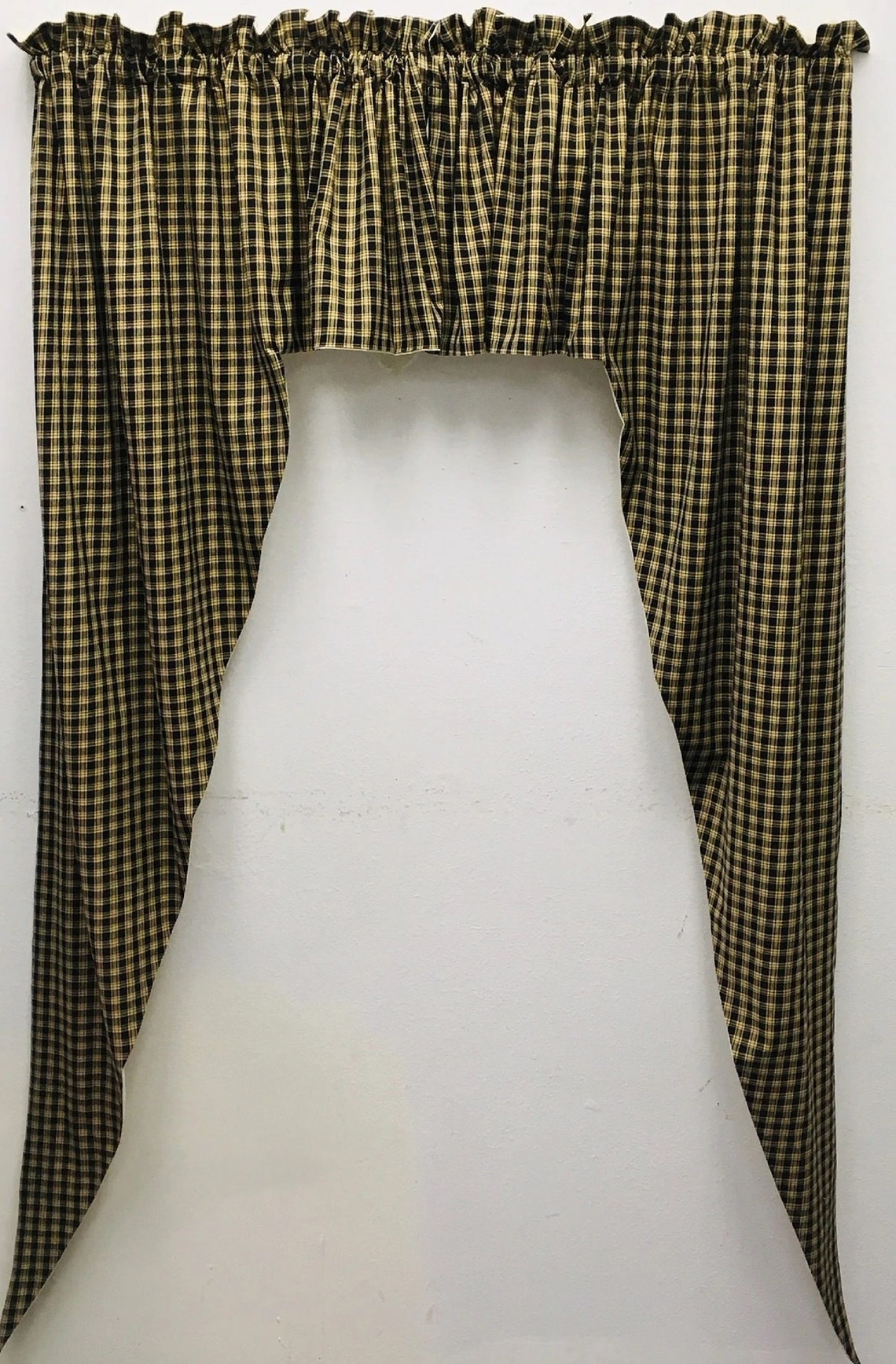 Handmade Country Primitive Black Plaid Homespun Swag Curtains - Etsy