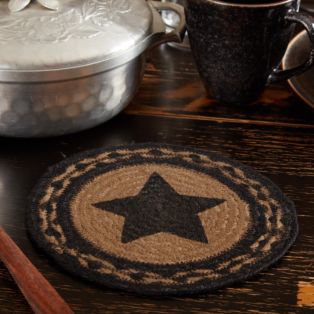 Country Primitive Black Farmhouse Star Trivet Candle Mat 8 Table Decor ...