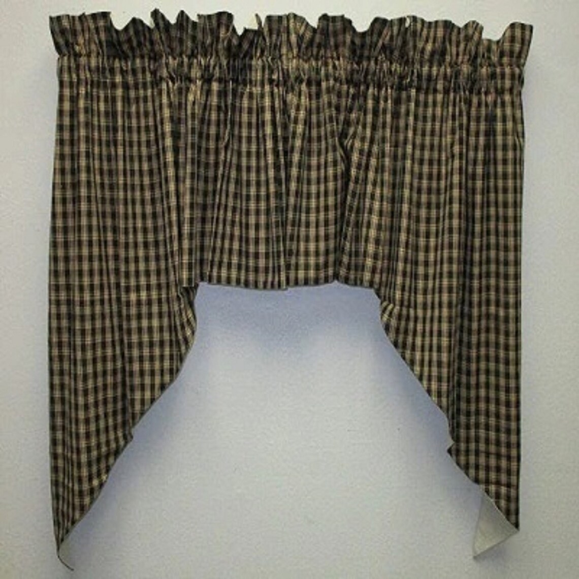Handmade Country Primitive Black Plaid Homespun Swag Curtains - Etsy
