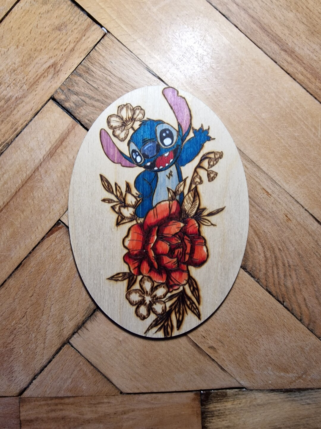 Lilo and Stitch Inspired Wooden Gift Keepsake Tattoo Style Floral Art ...