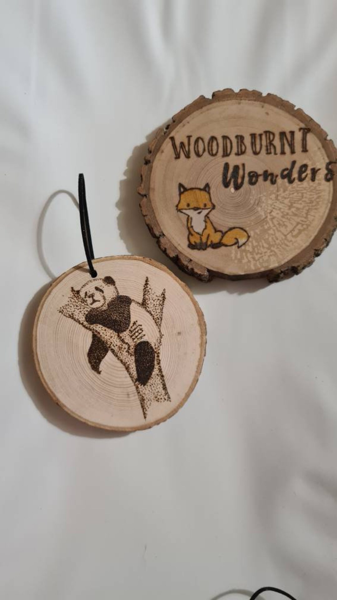 Panda Dot Work Wooden Log Slice Wall Hanging Wood Burning Wall Decor ...