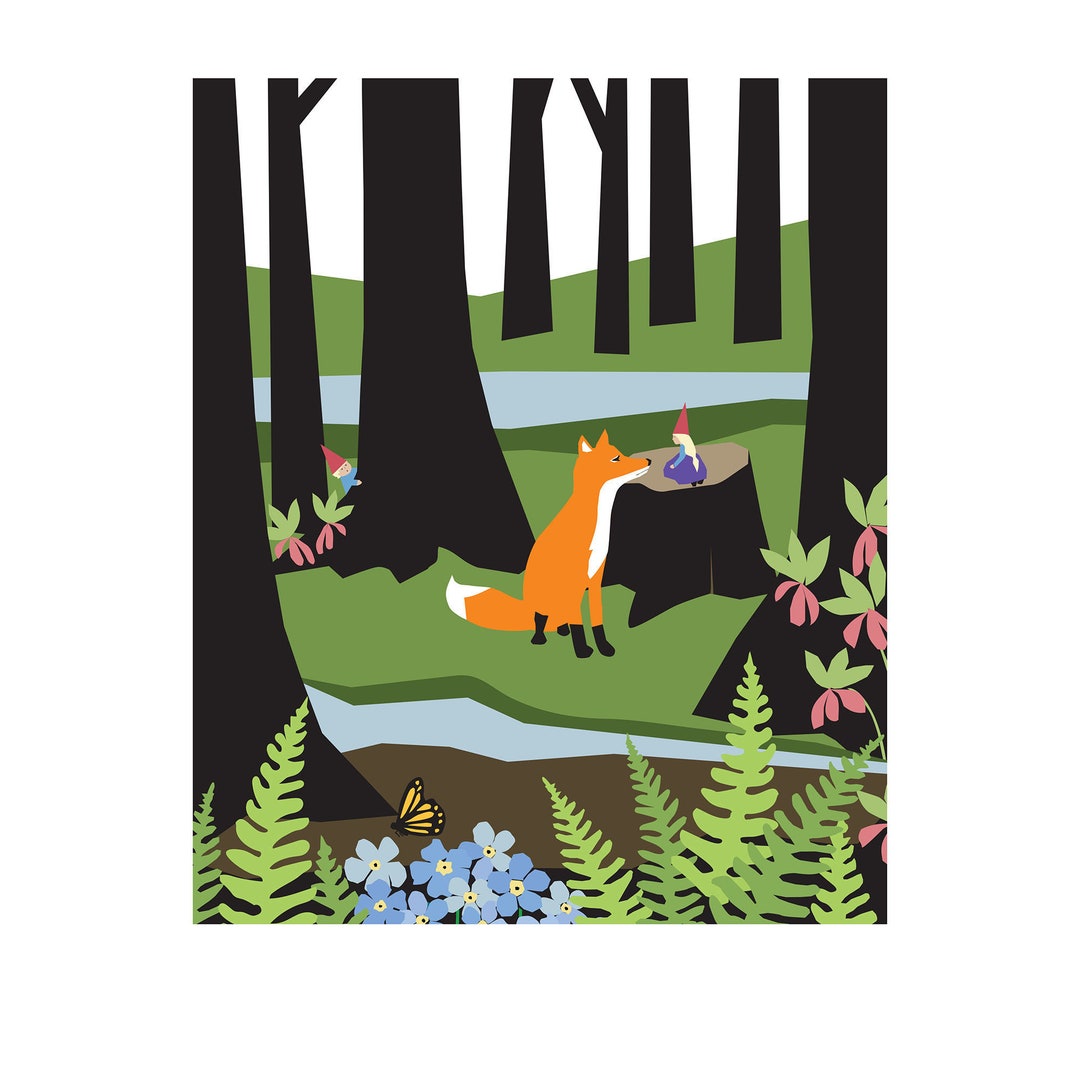 Fox Makes Friends Children's Woodland Art Poster by - Etsy
