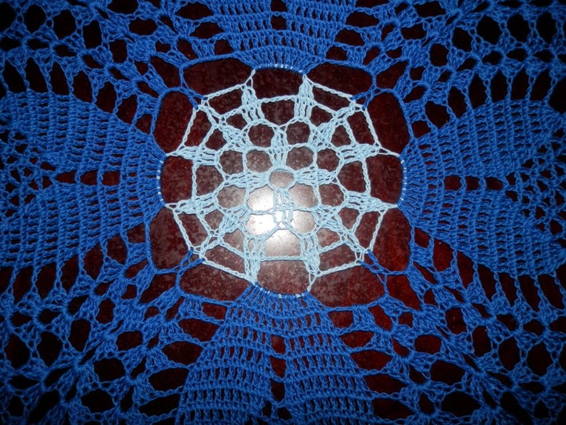 Stunning Real Handmade Crochet Doily, tulips, Blue Colors, Square, 28 ...