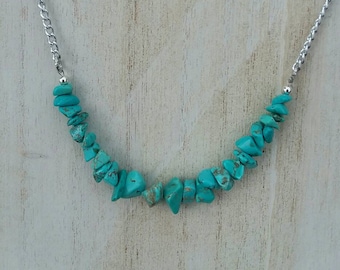 Turquoise Bar Necklace Turquoise Chips Boho Style Country - Etsy