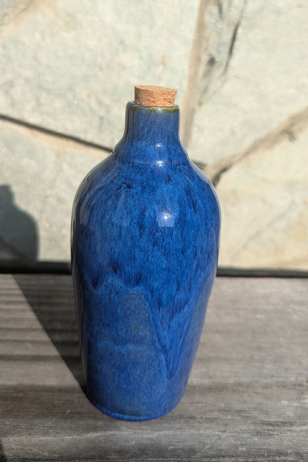 Ocean Blue Oil or Vinegar Pottery Jar or Cruet, With Cork, Handmade by ...