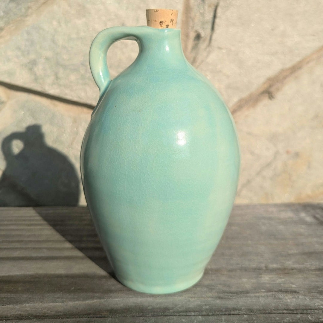 Iced Teal Oil or Vinegar Pottery Jug With Cork, by Hatfield Pottery in ...