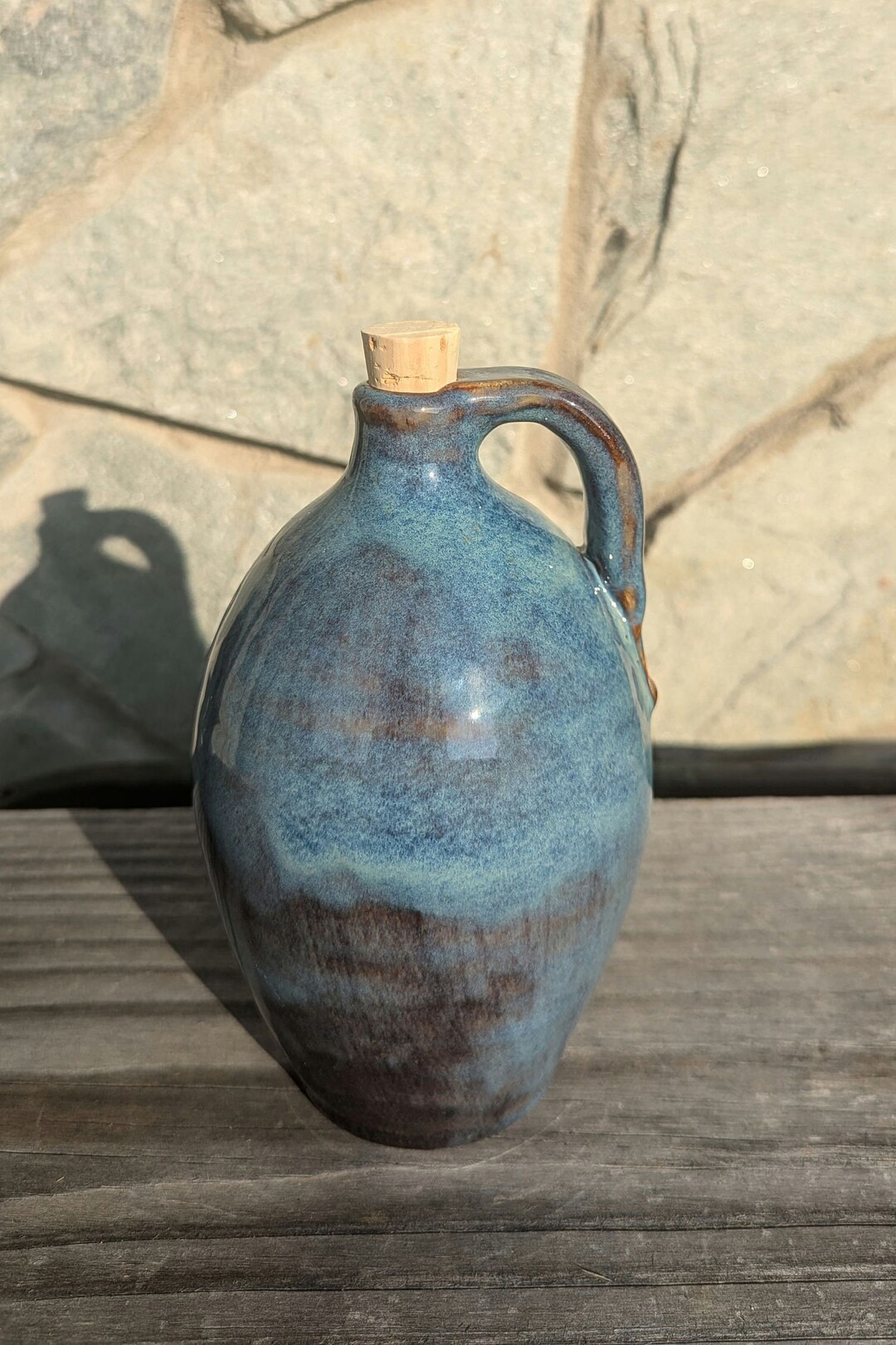Oil or Vinegar Pottery Jug in Denim Blue With Cork, by Hatfield Pottery ...