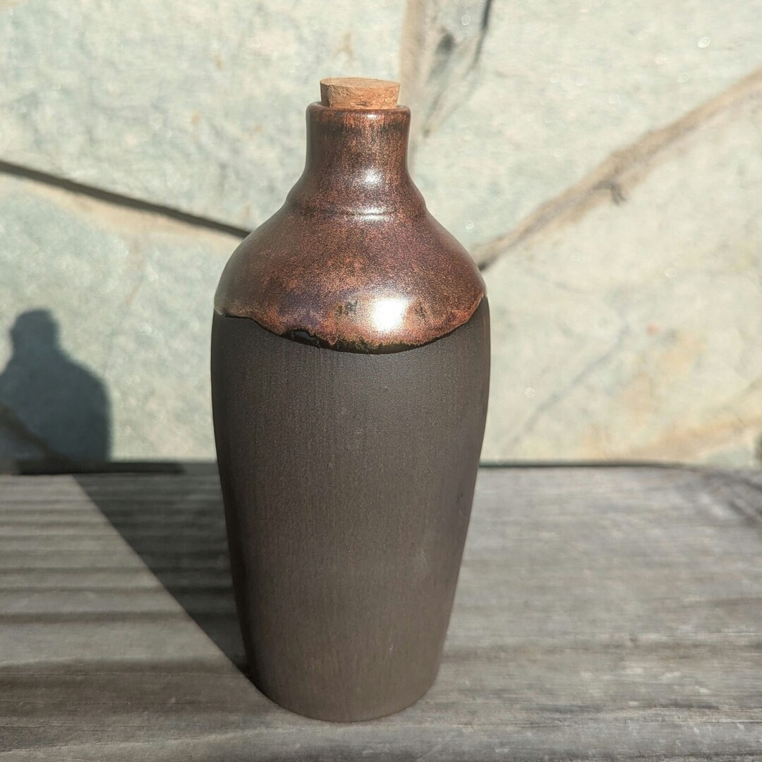Copper Over Black Oil or Vinegar Pottery Jar or Cruet, With Cork ...