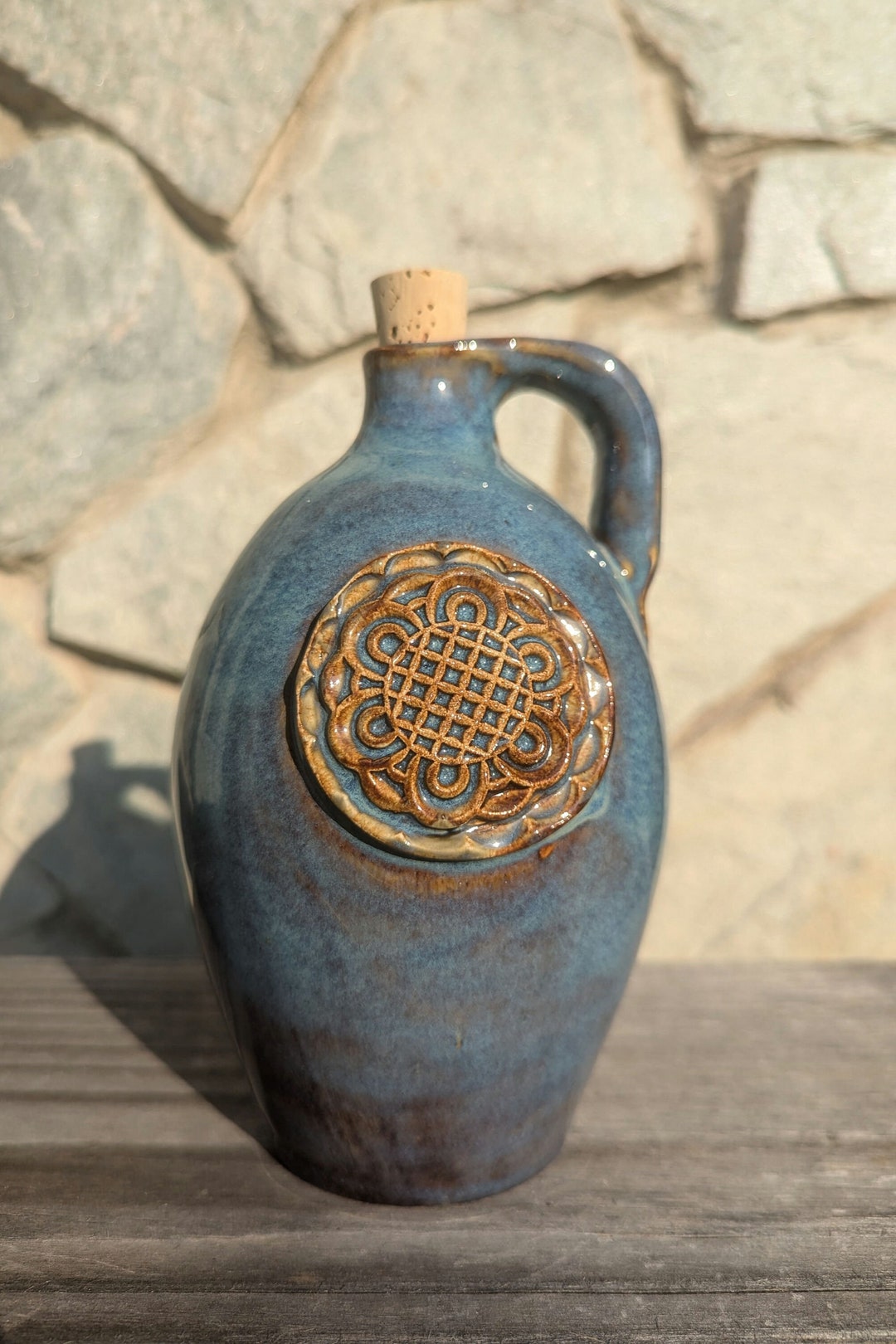 Oil or Vinegar Pottery Jug in Denim Blue With Medallion With Cork, by ...