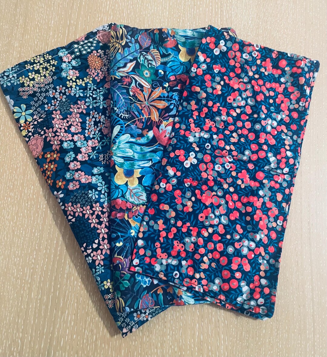 Liberty Fabric Floral Handkerchief Set Blues - Etsy