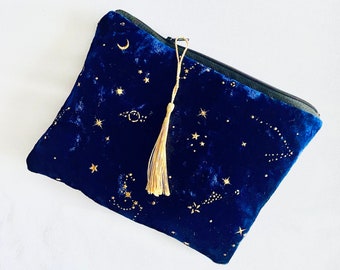 Black Velvet Star Constellations Makeup Bag With Waterproof Lining ...