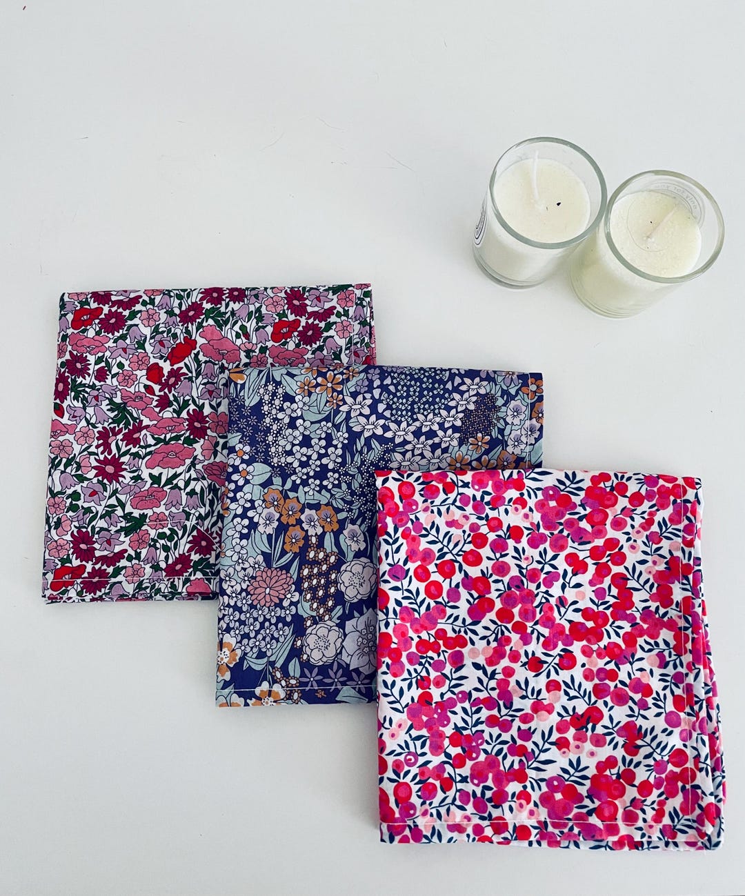Liberty Fabric Floral Handkerchief Set Pinks and Purples - Etsy