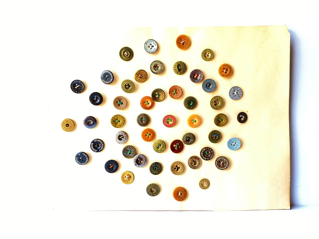 50 Work Clothes Buttons Vintage 1900s Brass Black Overalls Depose Paris ...