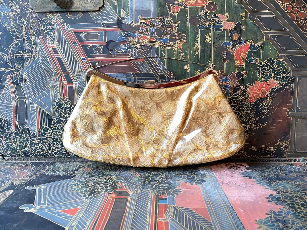 Pocketbook Gold Golden Lace Ivory Small Petite Metal Metallic Retro ...